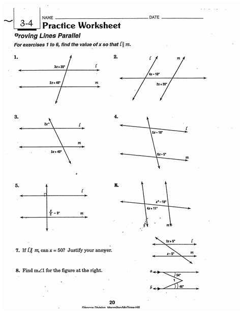 Geometry Parallel Lines And Angles Worksheet