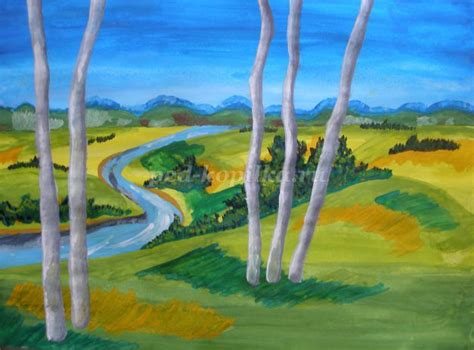 Рисование гуашью летнего пейзажа для детей от 10 лет поэтапно Летний пейзаж Пейзажи Рисование