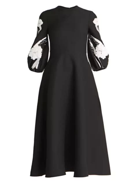 Valentino Embellished Puff Sleeve Virgin Wool And Silk Flare Dress Color
