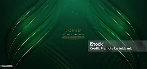 추상 3d 골드 곡선 녹색 리본은 짙은 녹색 배경에 조명 효과가 있고 텍스트용 복사 공간이 있는 반짝입니다 고급스러운 디자인 스타일 0명에 대한 스톡 벡터 아트 및 기타