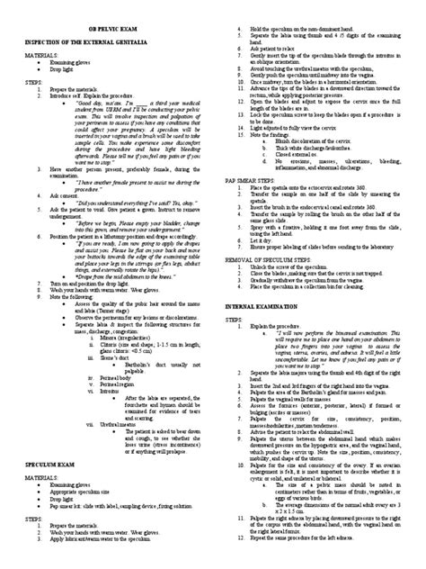 Ob Pelvic Exam Script Pdf Vagina Pelvis
