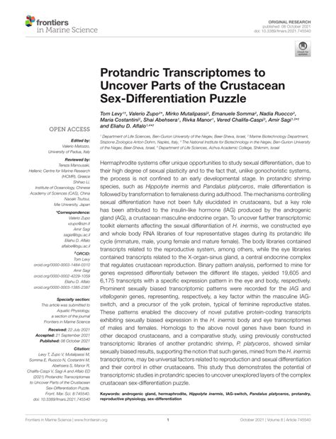 PDF Protandric Transcriptomes To Uncover Parts Of The Crustacean Sex Differentiation Puzzle