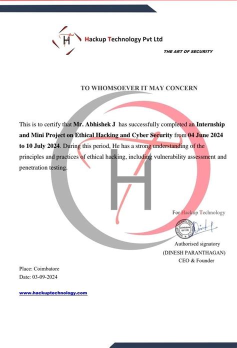Abhishek J On Linkedin Cybersecurity Ethicalhacking Internship