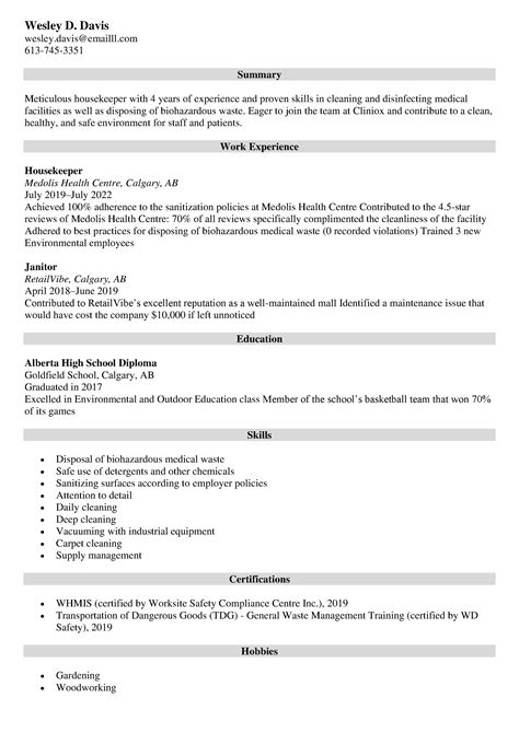 Cleaner Cv Example Cv Examples Resume Examples Free 59 Off