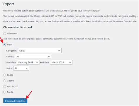 how to export wordpress posts with images to another site