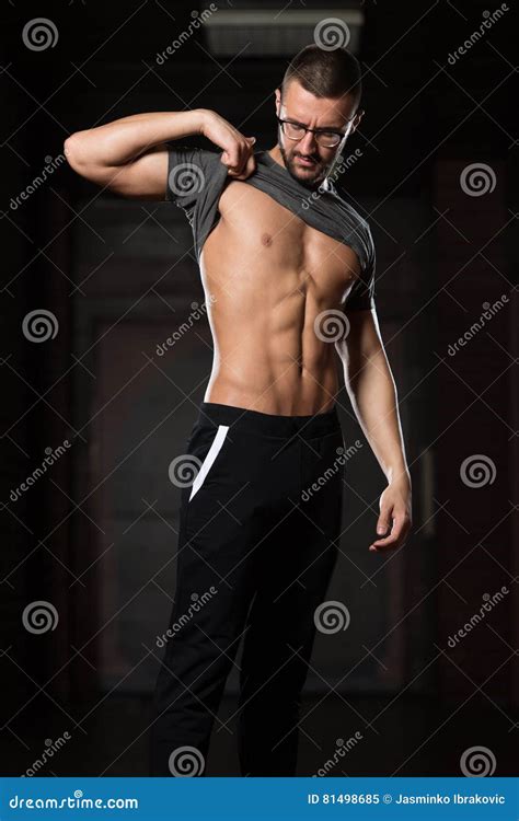 Nerd Man Standing Strong In Gym Stock Image Image Of Bodybuilder Lifestyles 81498685