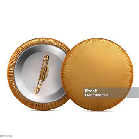 천으로 덮인 골드 라운드 배지 핀 브로치 모의 고개 흰색 배경에 격리 된 벡터 사실적인 그림 0명에 대한 스톡 벡터 아트 및 기타 이미지 Istock