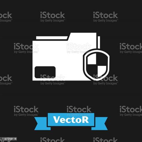 흰색 문서 폴더 보호 개념 아이콘검은 배경에 격리 기밀 정보 및 개인 정보 보호 아이디어 가드 방패 벡터 일러스트레이션 0명에
