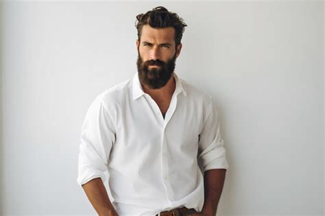 Premium Photo Bearded Man Radiate Masculinity Physical Attractiveness