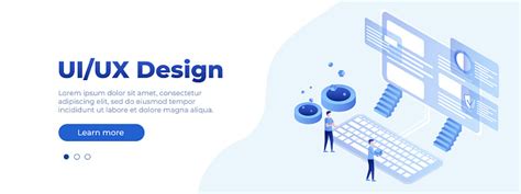 Ui Ux 디자인 개념 배너 벡터 아이소메트릭 일러스트레이션 귀하의 웹 사이트에 대한 Ui 개념 컴퓨터 모니터와 상호 작용하는 사람들 벡터 일러스트 레이 션 Eps 10 3