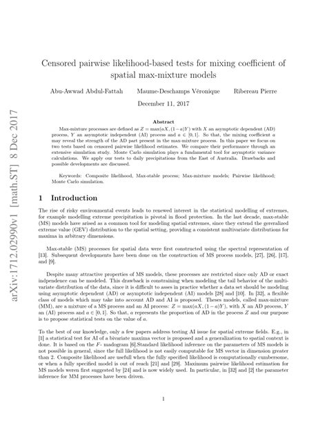 Pdf Censored Pairwise Likelihood Based Tests For Mixing Coefficient