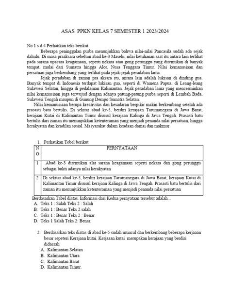 Latihan Asas Ppkn Kelas 7 Semester 1 2023 Pdf