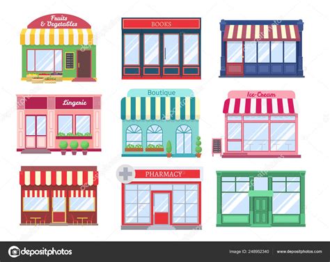 Shop Flat Buildings Modern Store Facade Cartoon Boutique Street