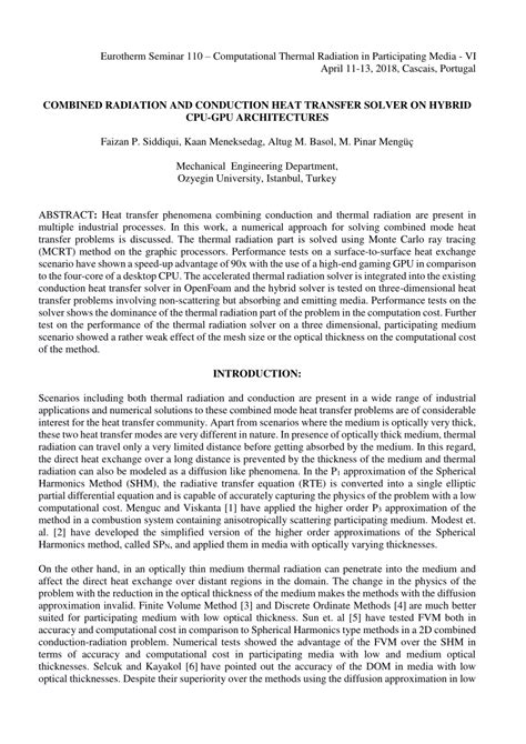 Pdf Combined Radiation And Conduction Heat Transfer Solver On Hybrid Cpu Gpu Architectures