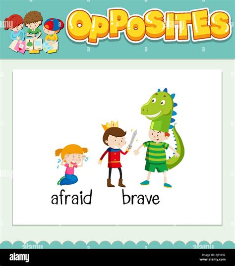 Opposite Words For Afraid And Brave Illustration Stock Vector Image And Art Alamy