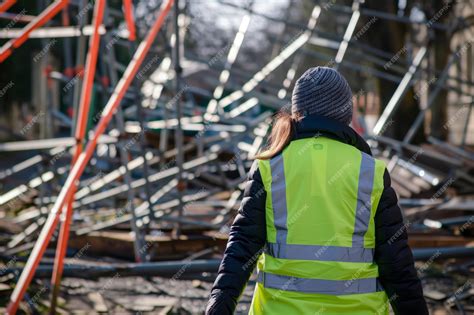 Premium Photo Person In Reflective Vest Near Fallen Scaffolding