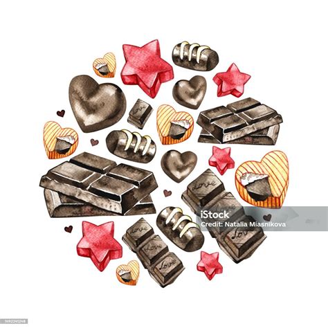서식 파일의 형태로 수채화 초콜릿 디저트에서 사탕 과자 초콜릿 머핀 포장 및 장식의 과자에 적합 합니다 갈색에 대한 스톡 벡터 아트 및 기타 이미지 Istock