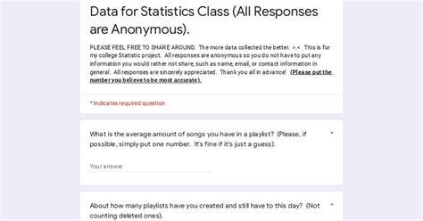 College Statistics Class Project Only 5 Questions Rtakemysurvey