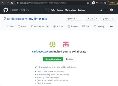 The Invitations Page For A Github Repository Without Email Link Carl