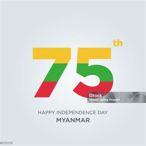 행복한 독립 기념일 미얀마 디자인 미얀마 국기로 만든 숫자 75는 버마가 1월 4일 75번째 독립 기념일을 기념함에 따라 만들어졌습니다 낮에 대한 스톡 벡터 아트 및 기타