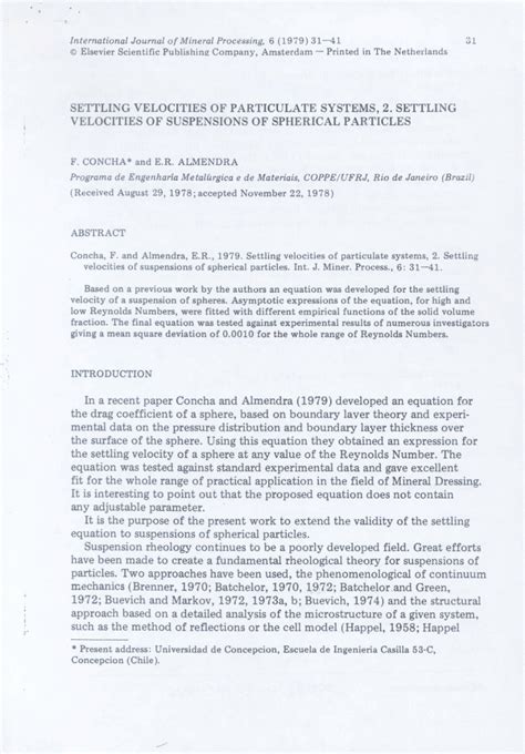 Pdf Settling Velocities Of Particulate Systems 2 Settling