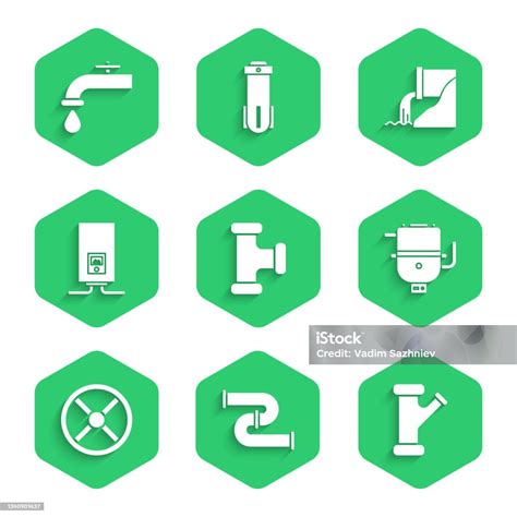 설정 산업 금속 파이프 가열 물 밸브 불타는 화재와 가스 폐수 및 물 수돗물 아이콘전기 보일러 벡터 가정 생활에 대한 스톡 벡터 아트 및 기타 이미지 Istock