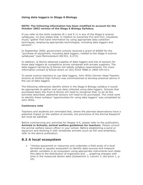 Using Data Loggers In Stage 6 Biology