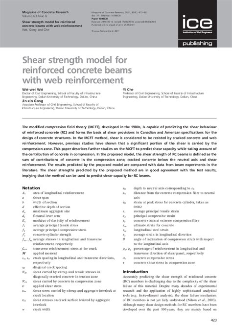 Pdf Shear Strength Model For Reinforced Concrete Beams With Web Reinforcement