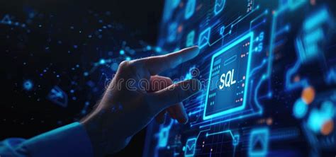 Hand Of Business Professional Interacting With Futuristic Sql Database Interface On Digital