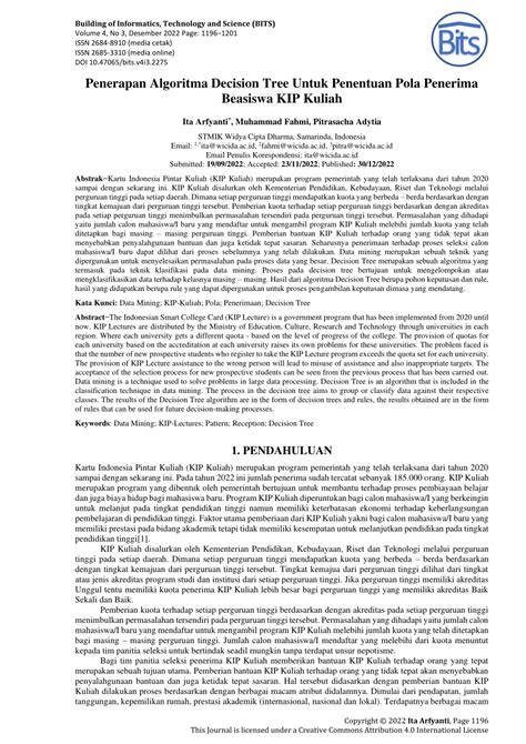 Pdf Penerapan Algoritma Decision Tree Untuk Penentuan Pola Penerima Beasiswa Kip Kuliah