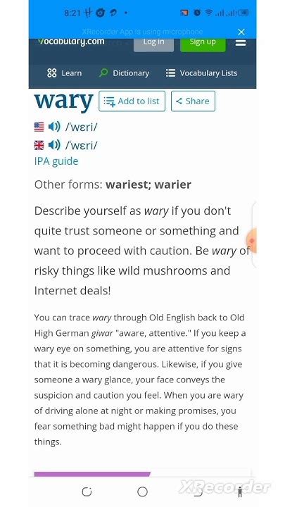 Wary Synonymantonym Youtube