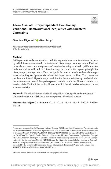 Pdf A New Class Of Historydependent Evolutionary Variational