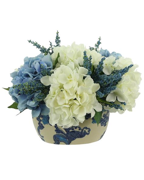 Creative Displays Blue And White Hydrangea Arrangement In Decorative