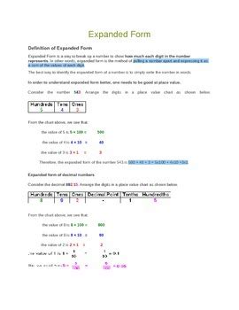Writing Numbers In Expanded Form By Tiyata Winters TPT