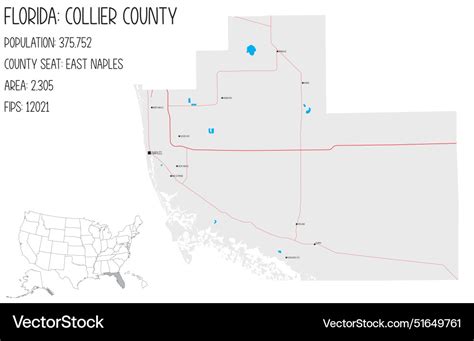 Map Of Collier County In Florida Usa Royalty Free Vector