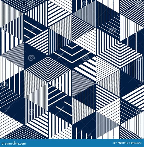 Seamless Isometric Lines Geometric Pattern 3d Cubes Vector Tiling Background Architecture And