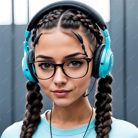 Premium Photo A Young Woman In Braids And Glasses And Headphones On