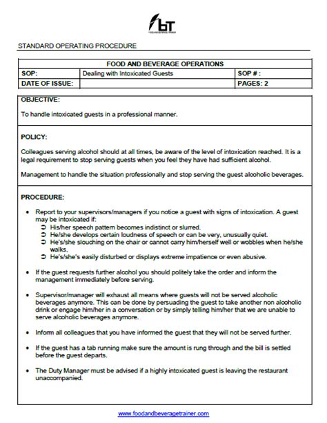 Sop Food And Beverage Trainer