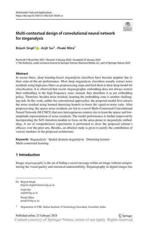 Multi Contextual Design Of Convolutional Neural Network For Steganalysis Request Pdf