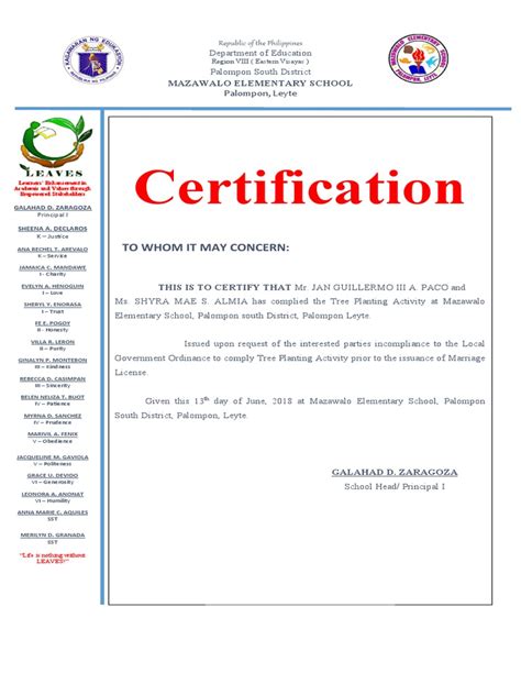 Certification Of Tree Planting Pdf
