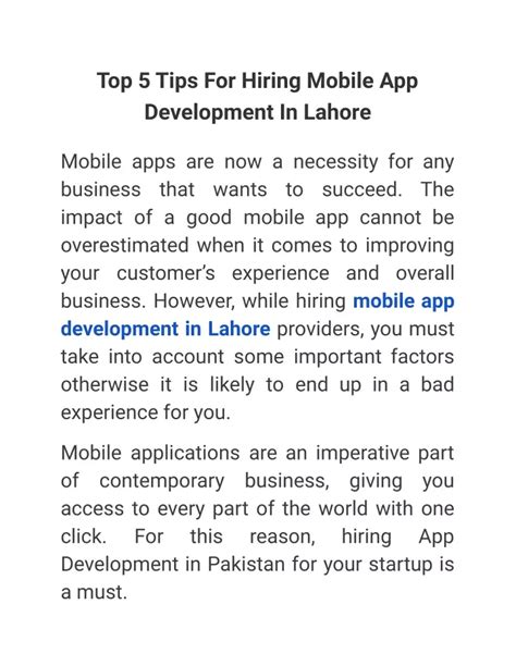 Ppt Top 5 Tips For Hiring Mobile App Development In Lahore Powerpoint Presentation Id 11581330