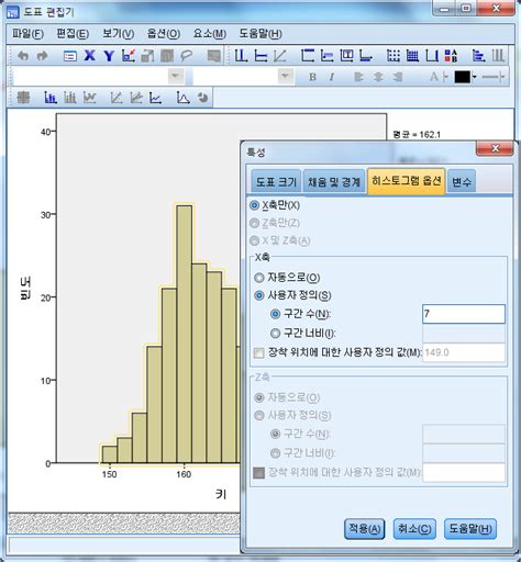 계급의 수를 개로 적용한 후 도표편집기 이다