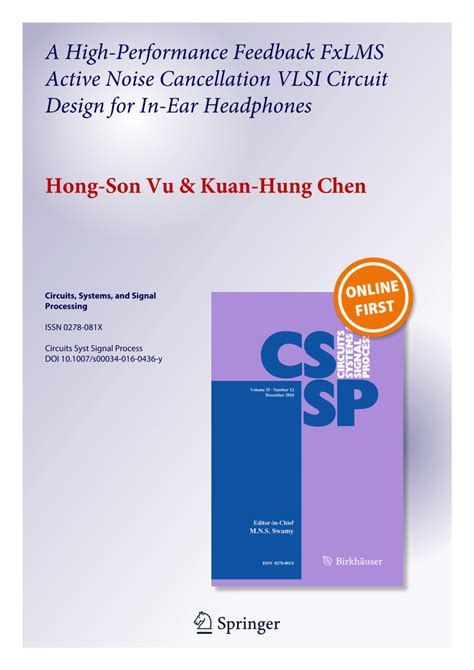 Pdf A High Performance Feedback Fxlms Active Noise Cancellation Vlsi Circuit Design For In Ear