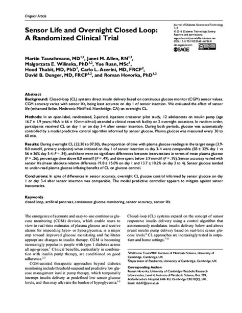 Pdf Impact Of Closed Loop On Sensor Life In Diabetes