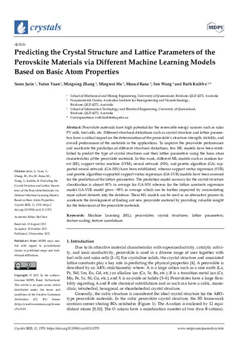 Pdf Predicting The Crystal Structure And Lattice Parameters Of The Perovskite Materials Via