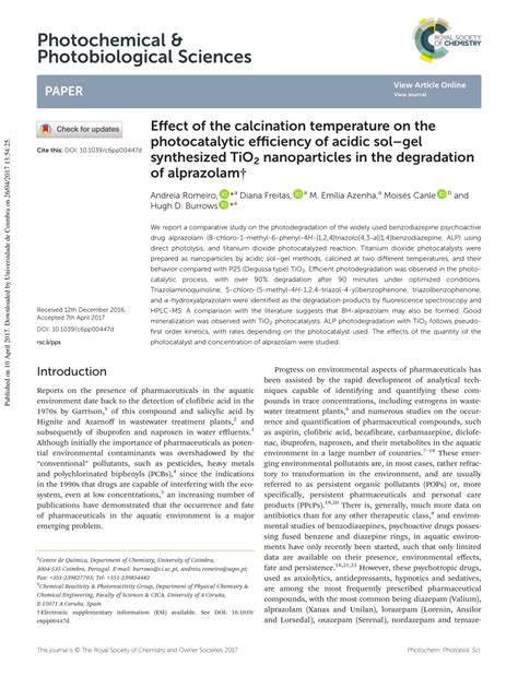 Pdf Effect Of Calcination Temperature On The Photocatalytic Efficiency Of Acidic Sol Gel