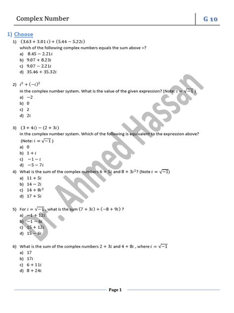 Complex Number Excercies Pdf Complex Number Mathematical Analysis