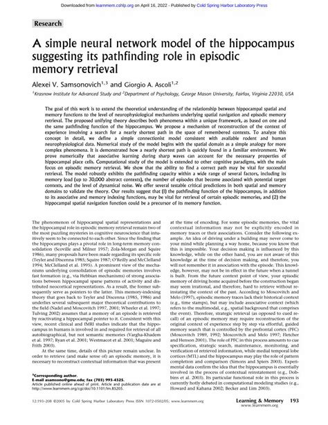 Pdf A Simple Neural Network Model Of The Hippocampus Dokumentips