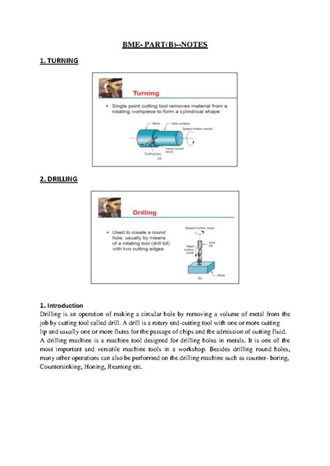 BME PART B Notes BME PART B NOTES TURNING DRILLING Introduction Drilling Is An