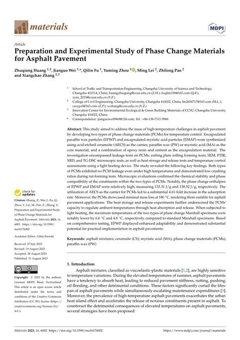 PDF Preparation And Experimental Study Of Phase Change Materials For Asphalt Pavement